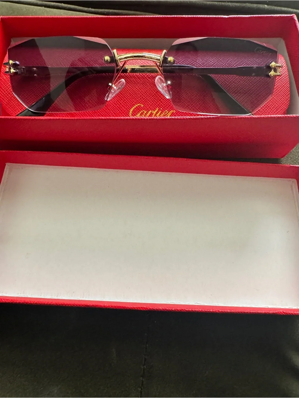Cartier | Accessories | Cartier Gold Rimless Sunglasses With Gray ...